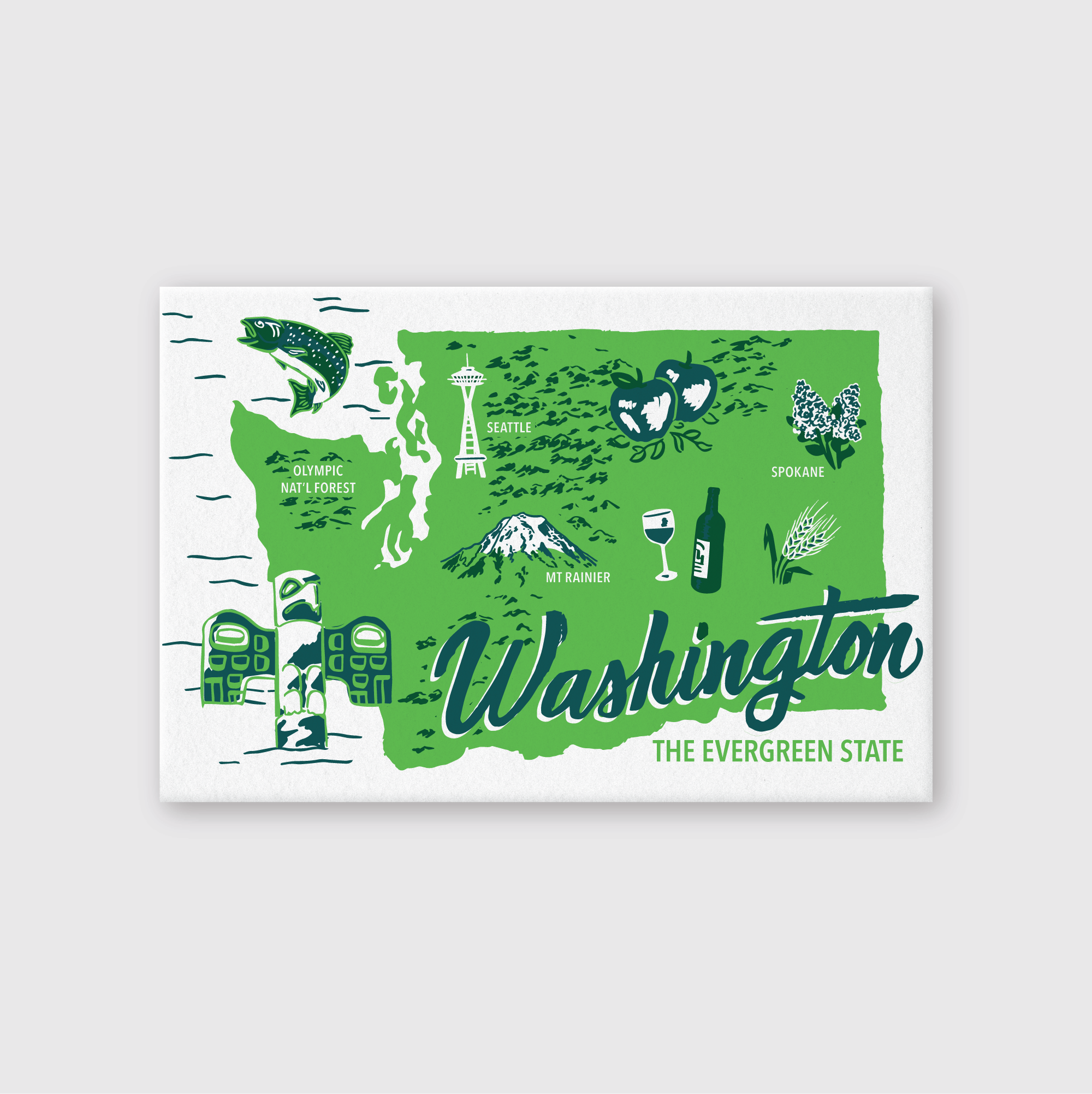 Evergreen WA Map Postcard | Turntables & Trails